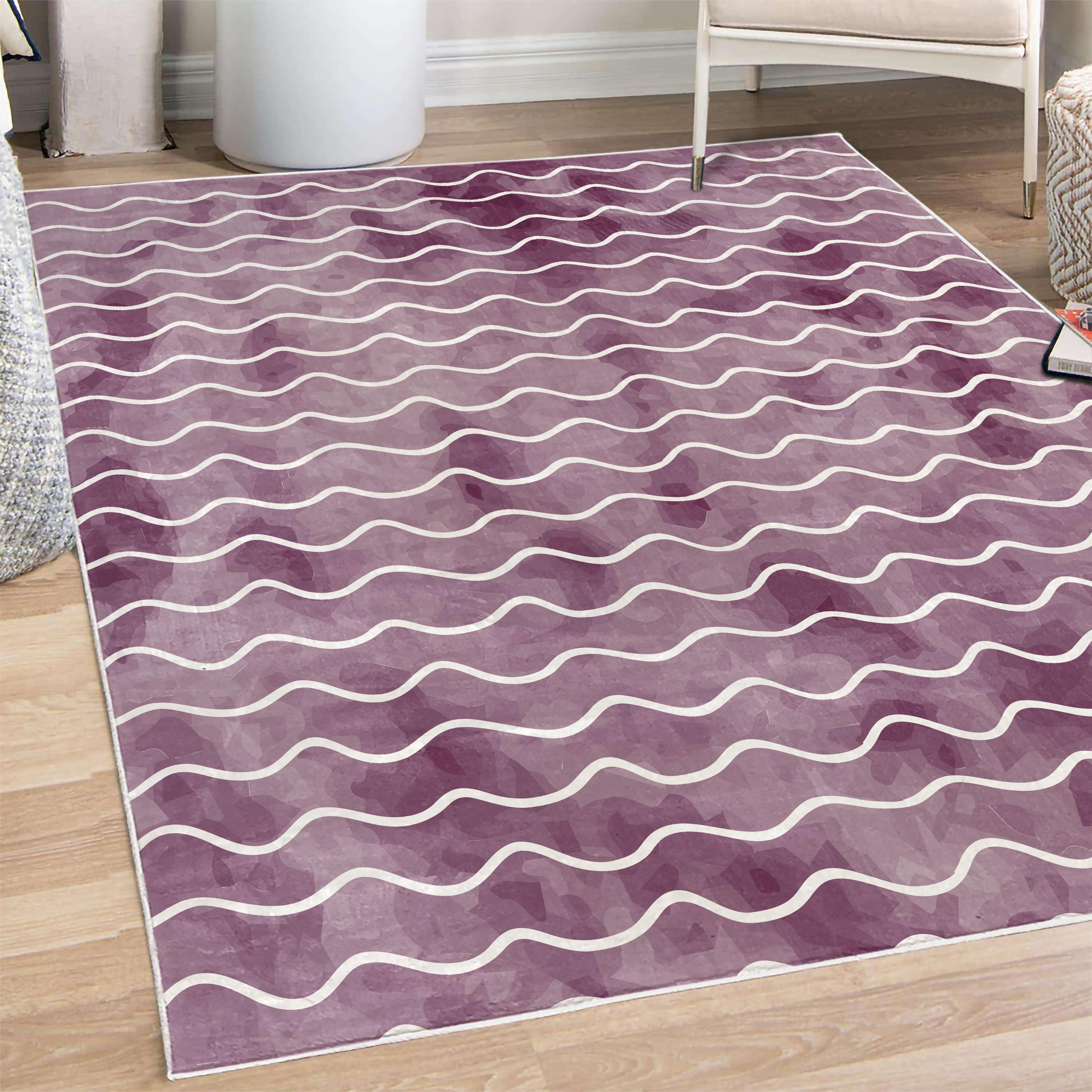 Nautical Decorative Rug, Soft Pastel Colored Ocean Sea Waves Pattern ...