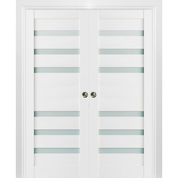 Sliding French Double Pocket Doors 84 x 84 inches Frosted Glass ...