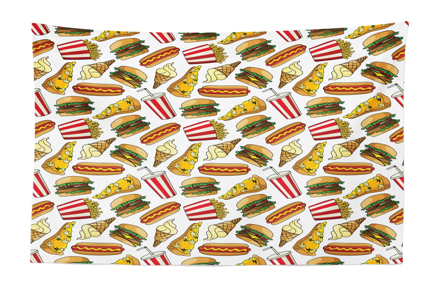 Food Tapestry, Minimalist Style Tasteful Food Art Hamburger Sushi Pizza ...