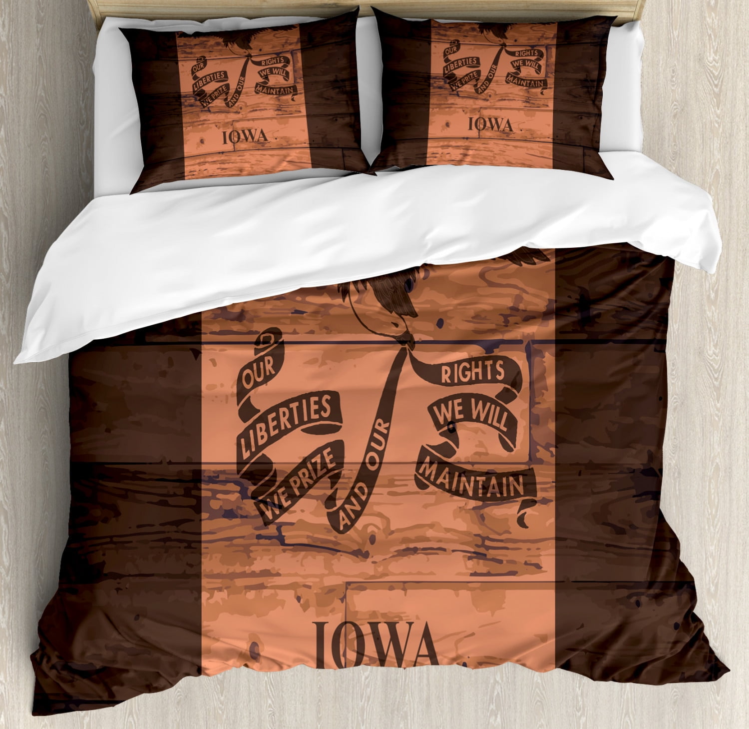 Iowa State Duvet Cover Set King Size, Iowa State Flag Branded onto Wood ...