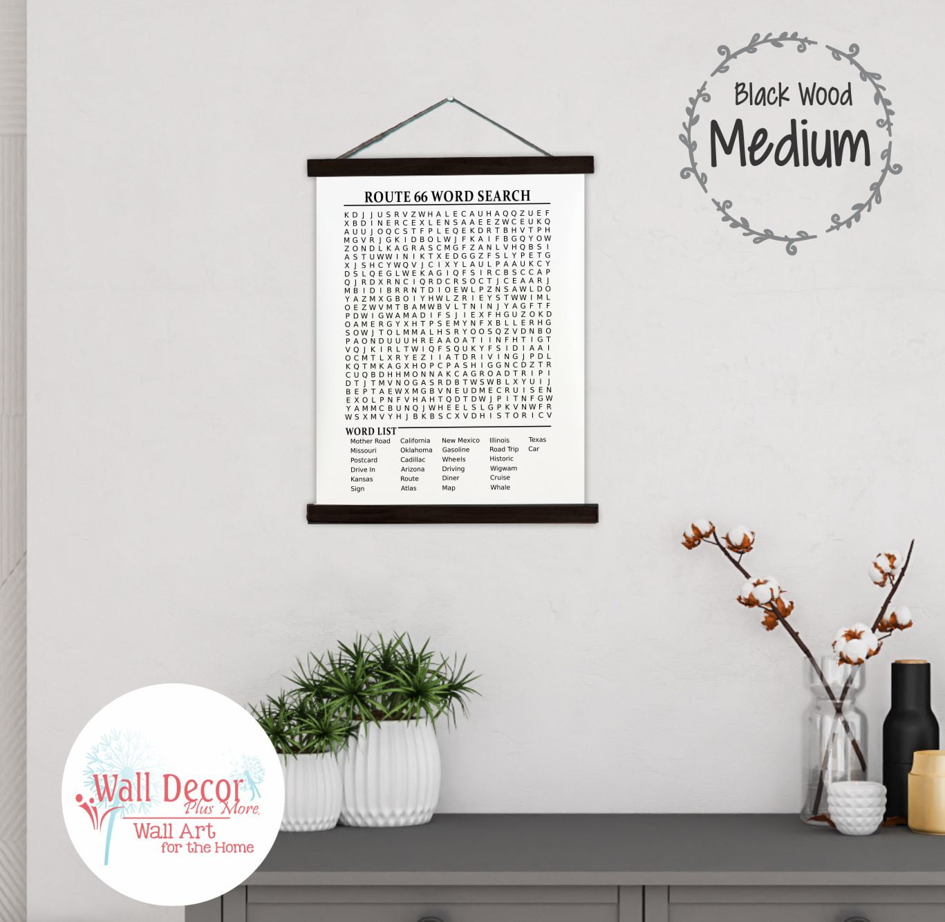 Black Wood, Canvas Sign, Route 66 Word Search Puzzle Fun Décor Print ...