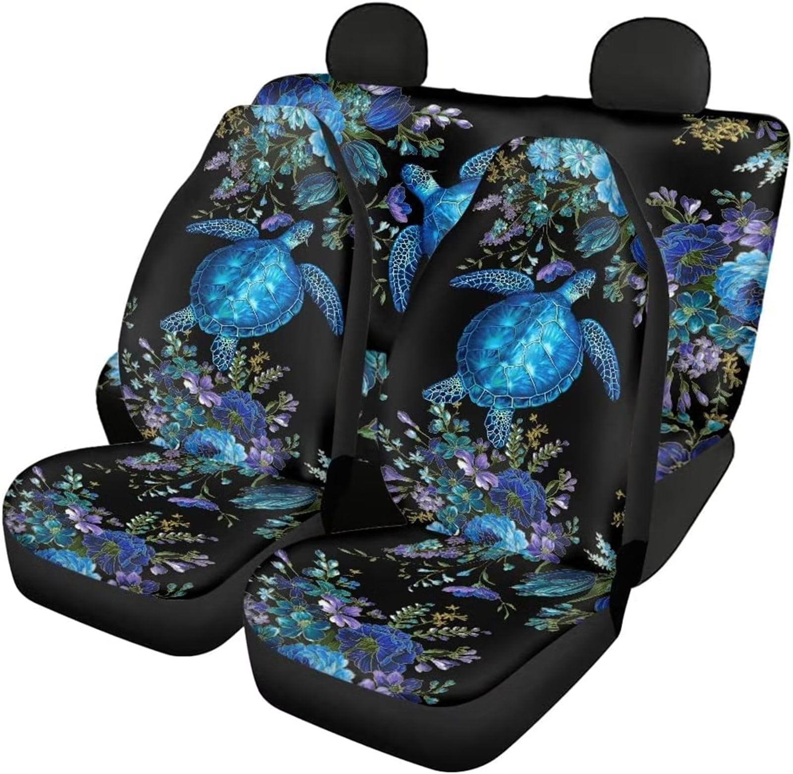 Fkelyi Floral Sea Turtle Car Seat Covers Full Set For Women 2pcs