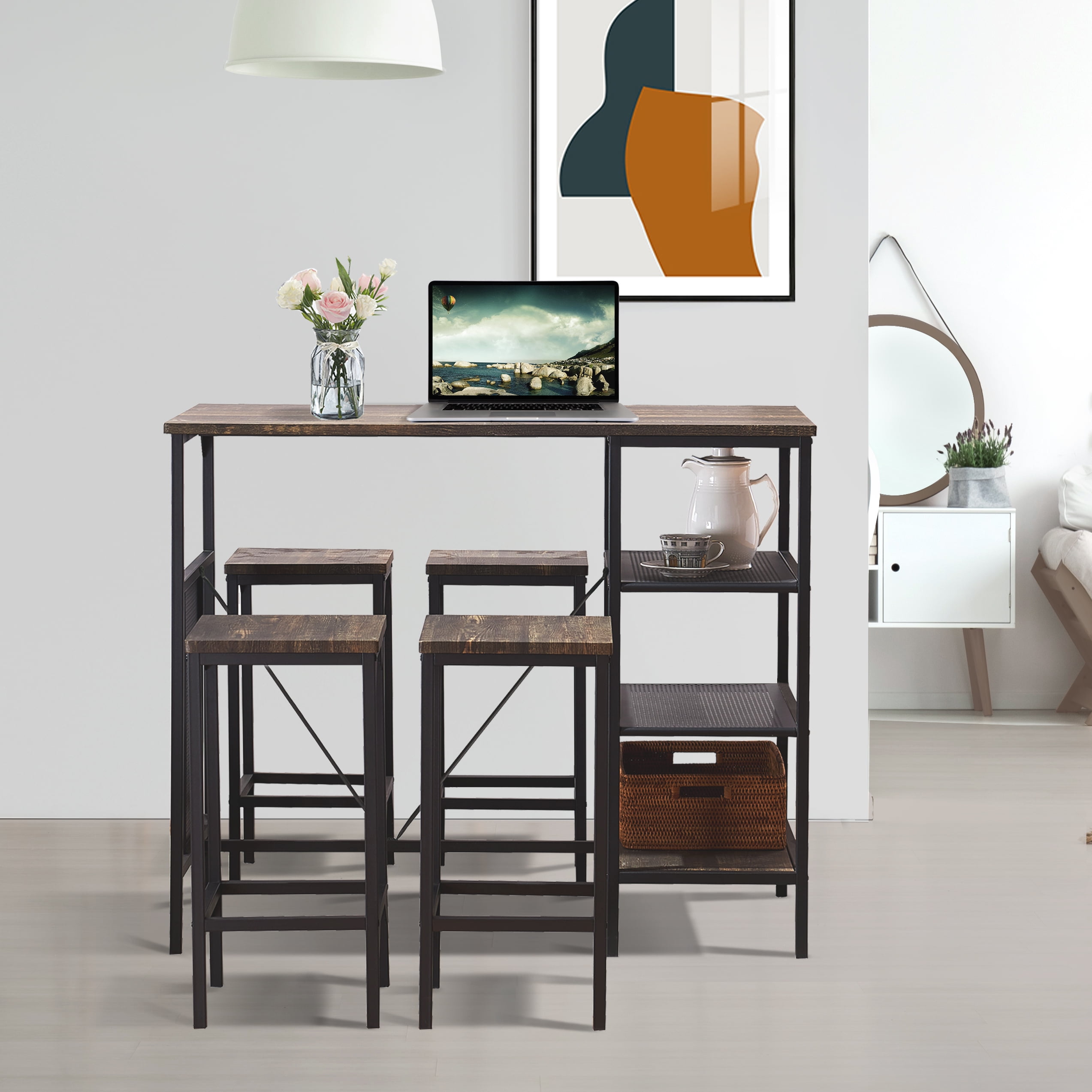 Industrial Counter Height Dining Table Set with 1 Table and 4 Chairs, 5 ...