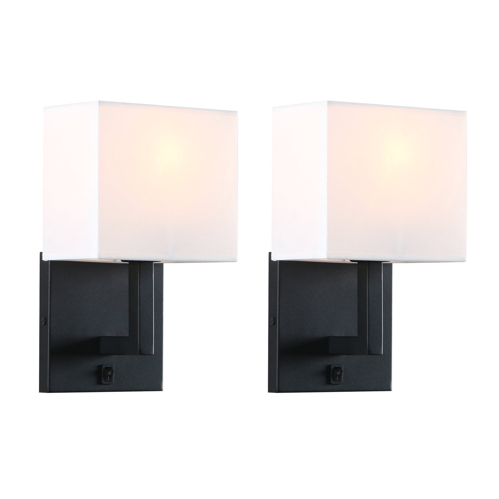 Permo Set of 2 Industrial Wall Sconce White Fabric Shade Light Fixture ...