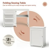 Costway White Folding Sewing Table, Craft Cabinet with Storage Shelves ...