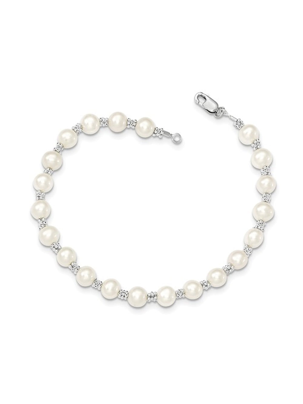 Freshwater Cultured Pearl Bracelet with Rhodium Plated Sterling Silver ...