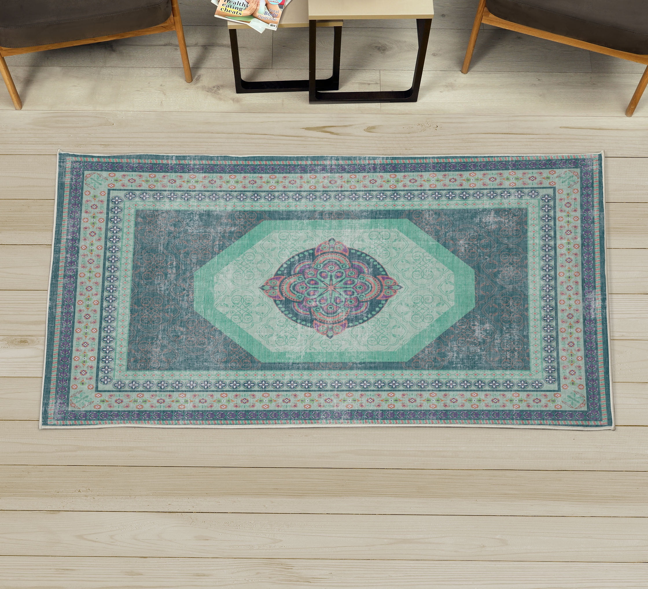 Bohemian Decorative Rug, Mandala Like Floral Medallion Motif Geometric ...