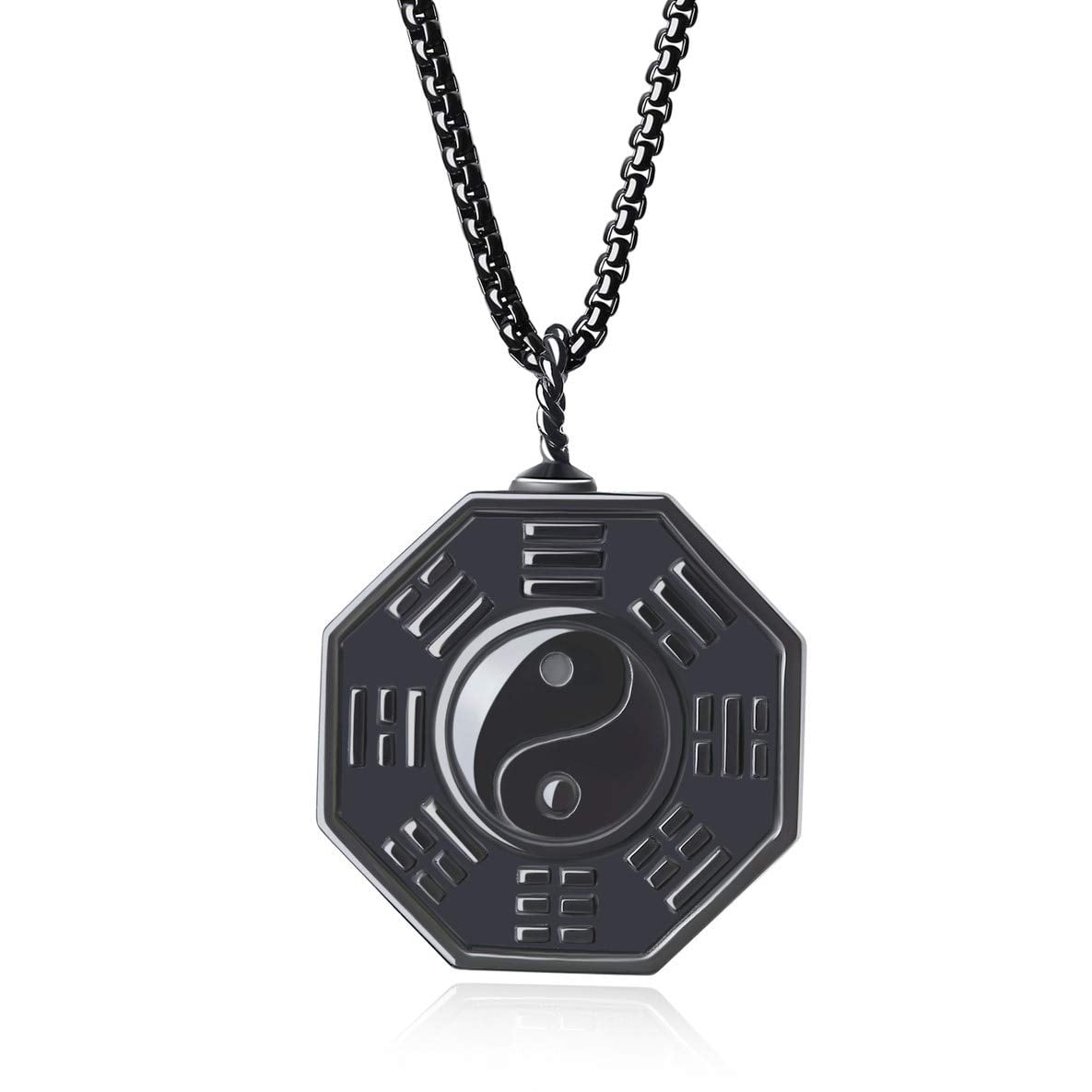COAI Black Obsidian Stone Eight Diagrams Yin Yang Pendant Necklace ...