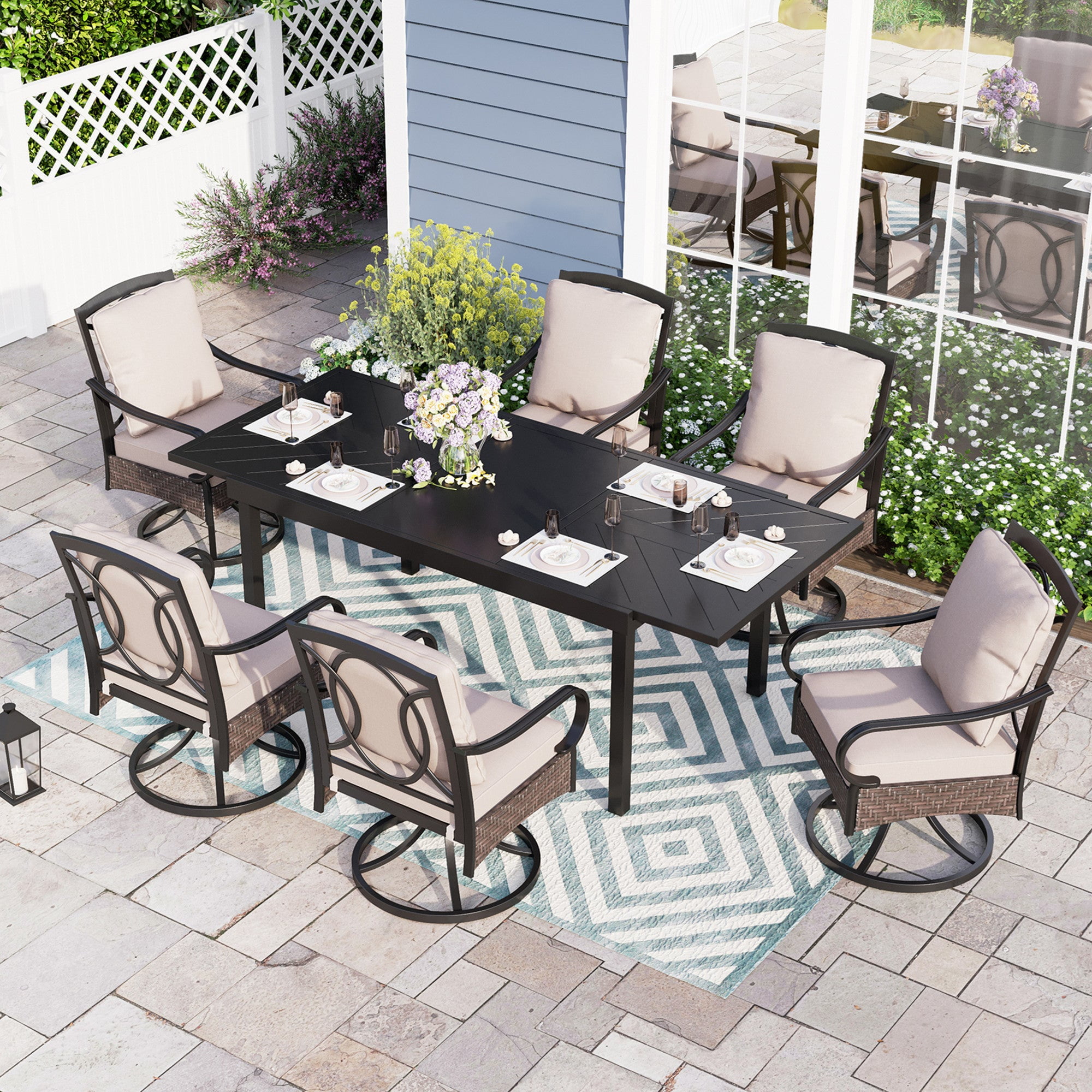 Sophia & William 7-Piece Patio Dining Set with Swivel Cushioned Chairs ...