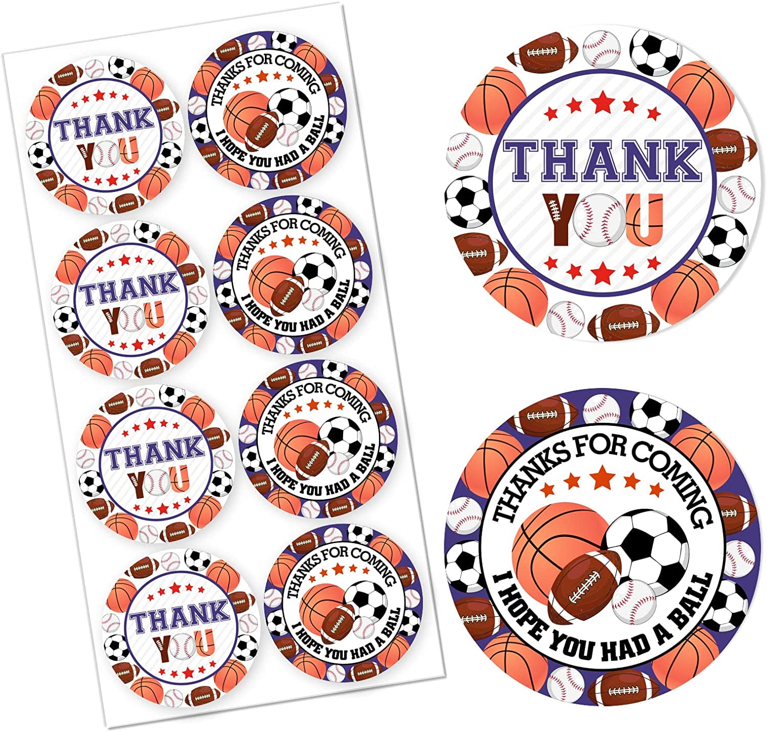 Sports Stickers All Star Thank You Circle Labels Sports Themed Birthday ...