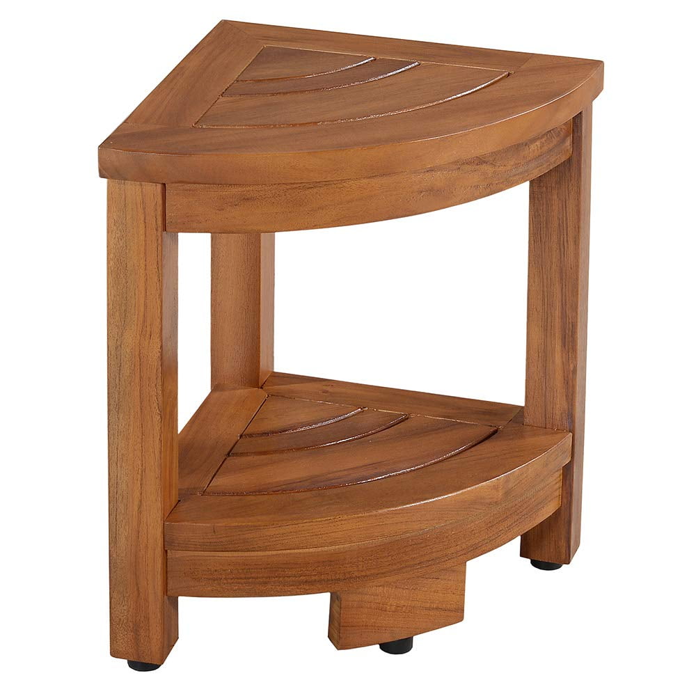 Shower Stool Natural Teak Wood Shower Bench with Curved Seat and Shelf ...