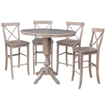 International Concepts 5-Piece Solid Wood Counter Height Dining Set with 36" Round Extension ...