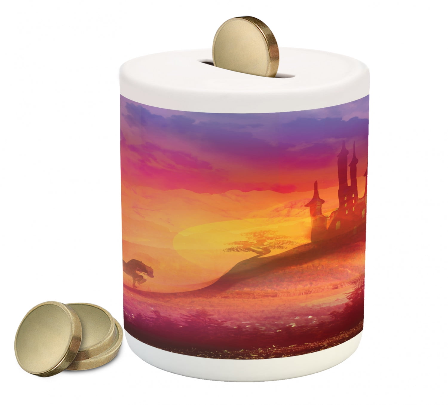 Fantasy Piggy Bank, Gothic Medieval Castle and Carriage Horse Imaginary ...