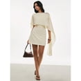 Apricot Asymmetric Cape-Sleeve Bodycon Mini Dress – One-Shoulder Draped ...