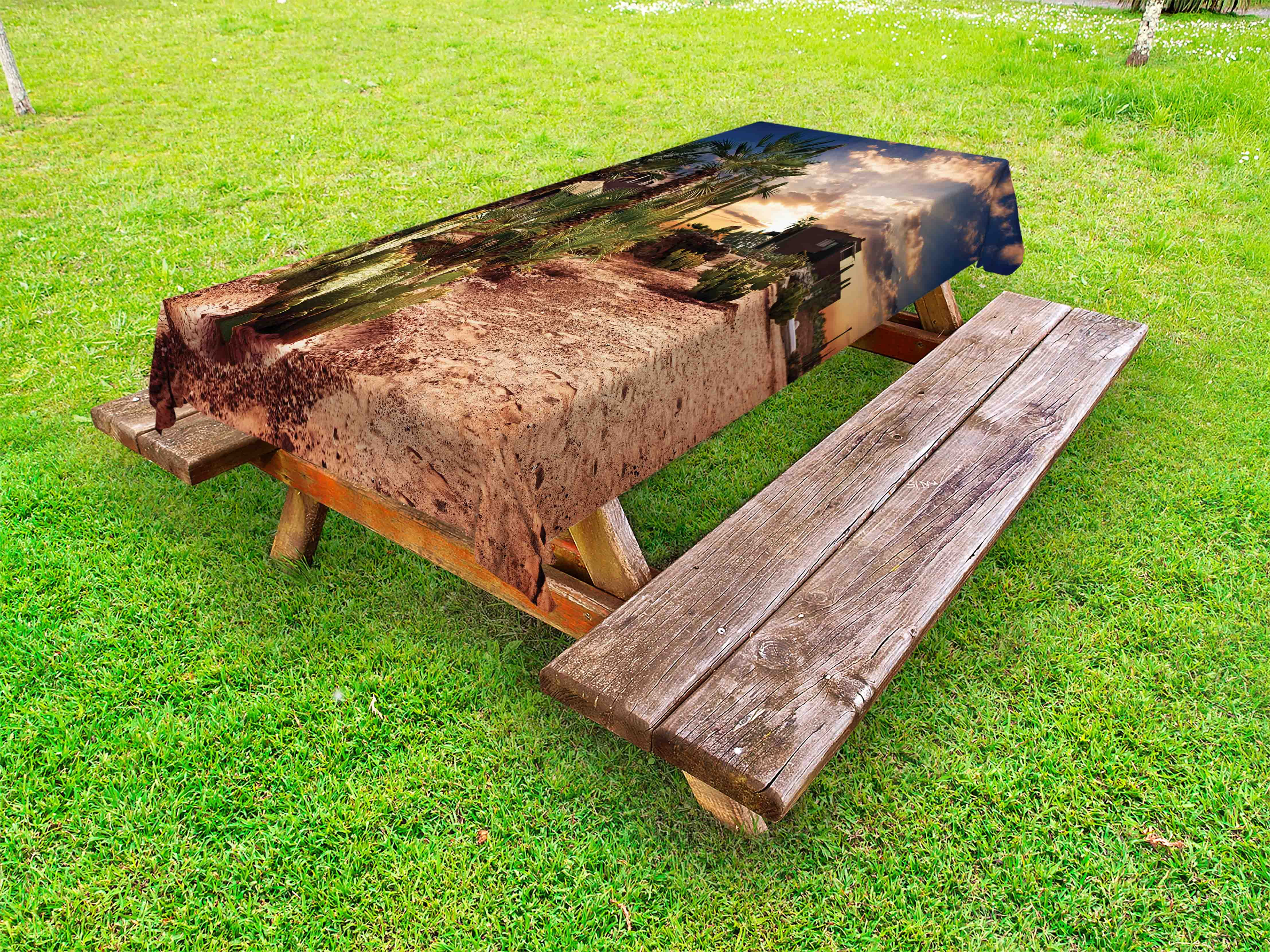 Desert Outdoor Tablecloth, Majestic Sky View Palm Trees and Cactus in ...