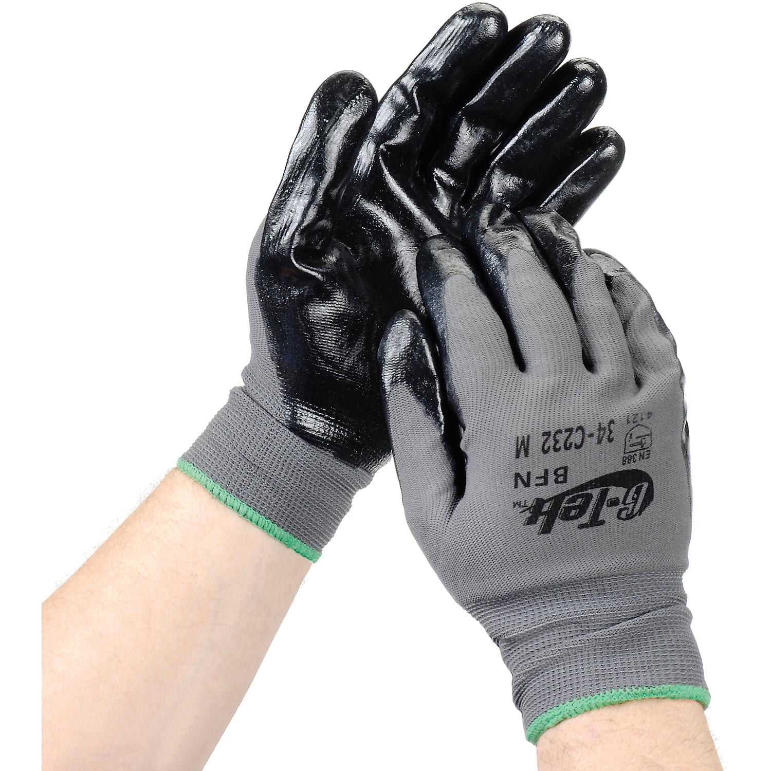 PIP G-Tek® Nitrile Coated Nylon Grip Gloves, Black/Gray, Medium, 12 ...