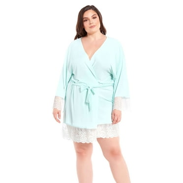 Plus Size Floral Lace Short Robe 60082Q-BLACK - Walmart.com