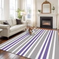 Area Rug for Living Room, Purple Grey Striped Non-Slip Indoor Large ...