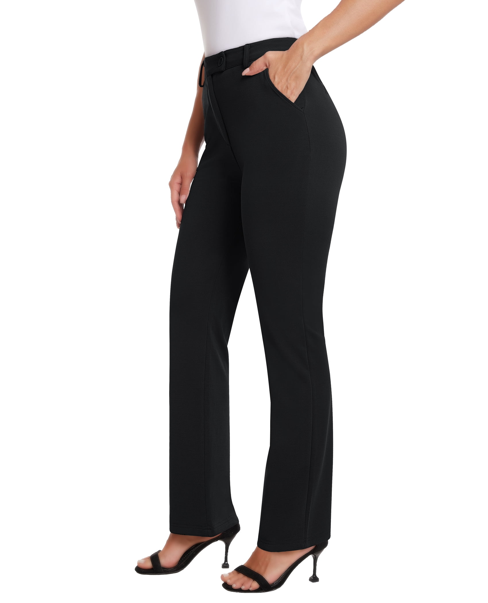 Siliteelon Women's Straight Leg Dress Pants Stretchy Work Office ...