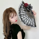 Kripyery Floral Lace Folding Fan with Red Black Rose Flower Vintage ...