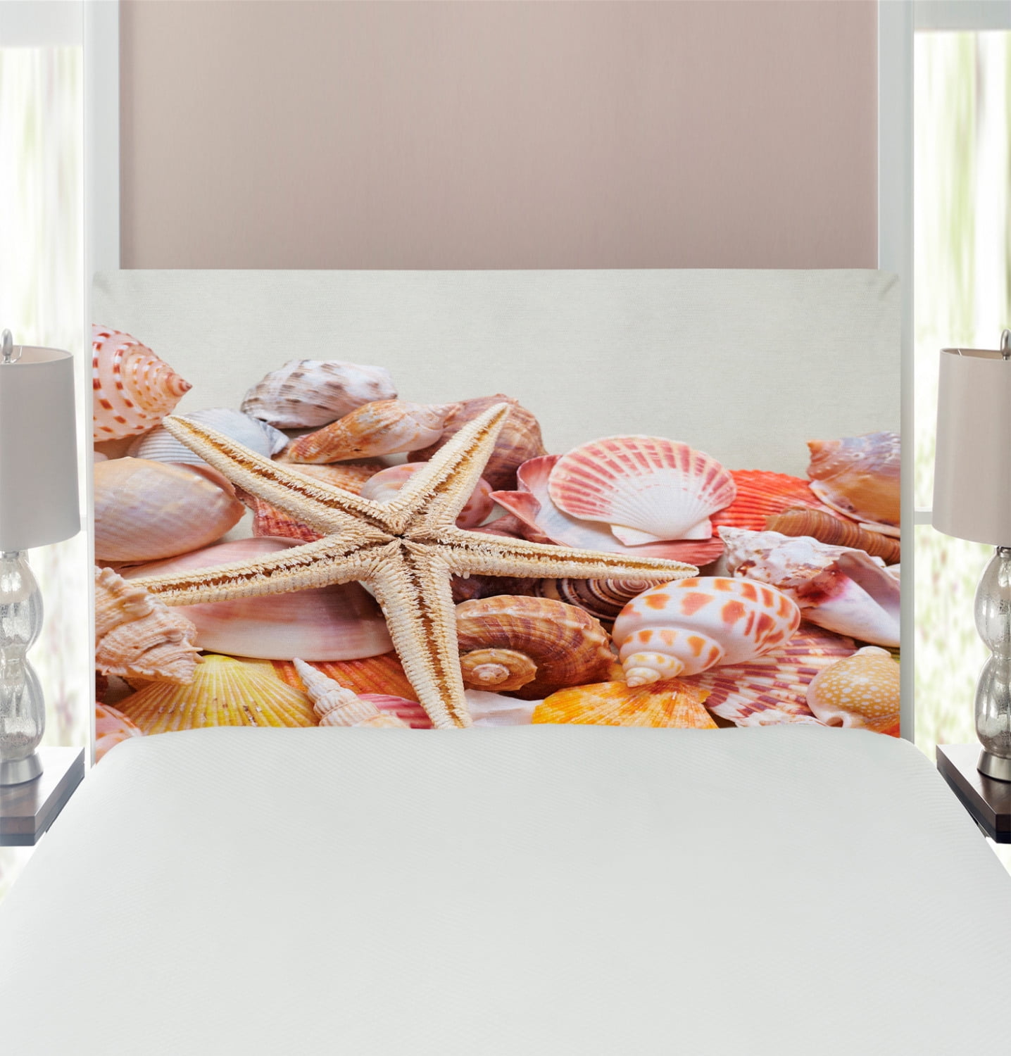 Seashells Headboard, Pile of Seashells Nature Beach Theme Sea Starfish ...