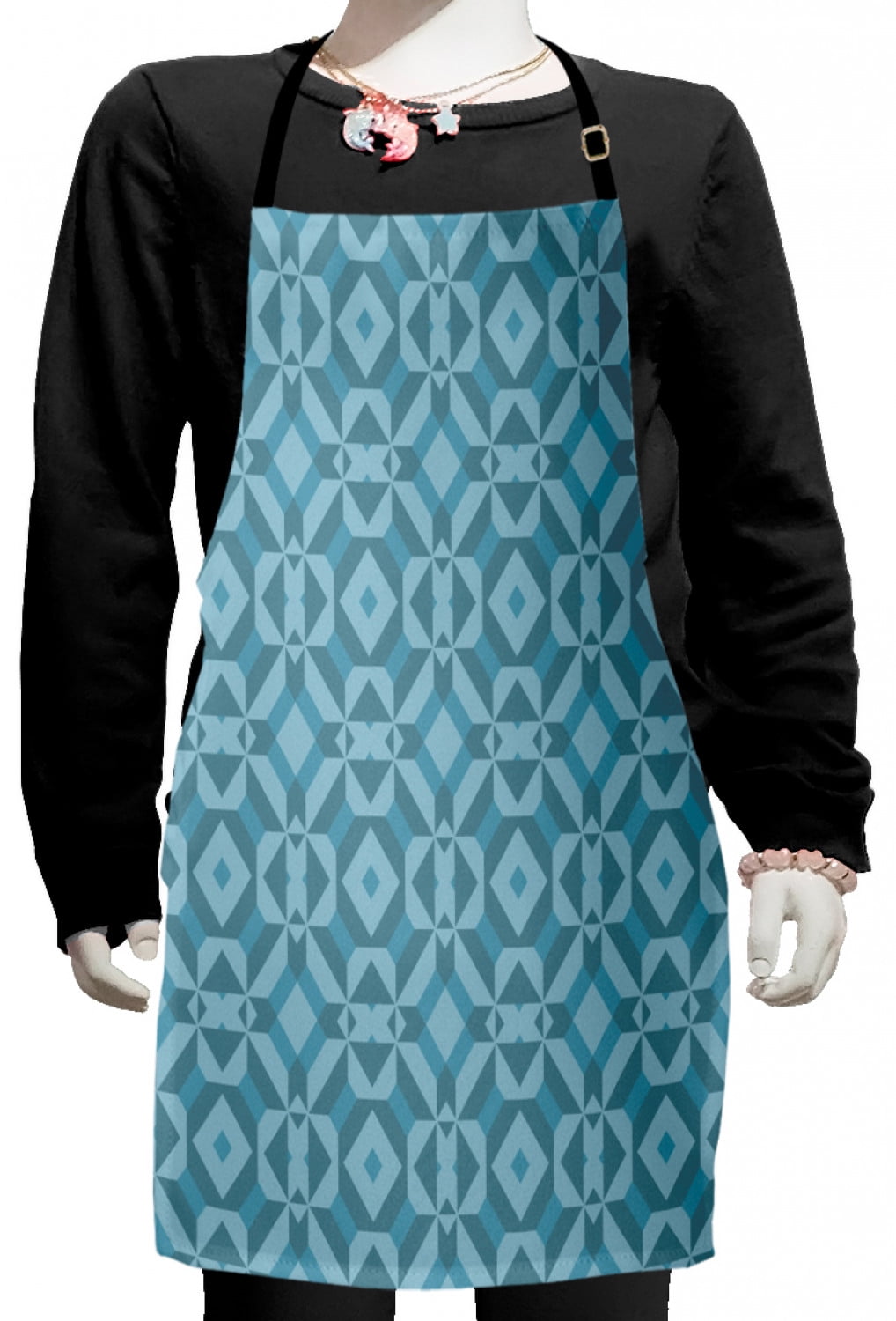 Blue Kids Apron, Geometric Illustrated Lattice Pattern with Abstract ...
