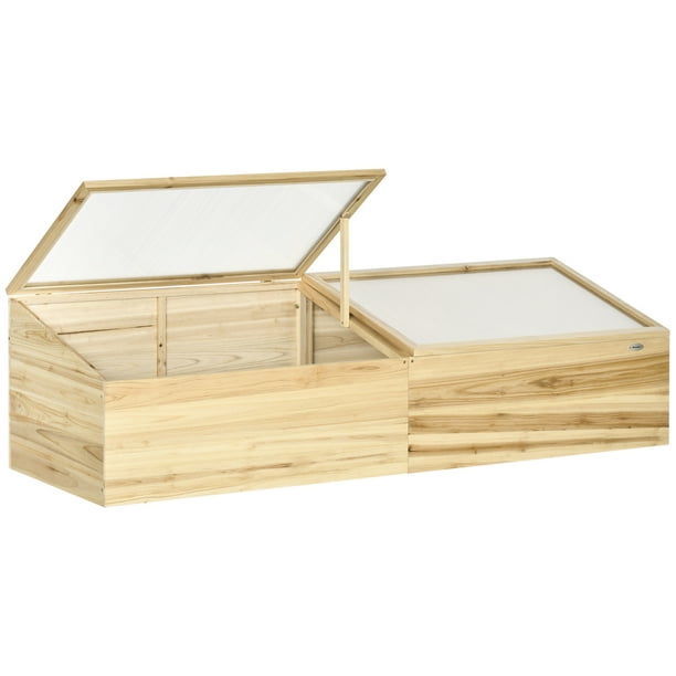 Outsunny Wooden Cold Frame with Openable Top, Mini Greenhouse, Natural ...