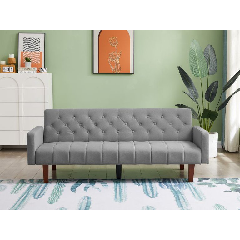 Skyler Mid Century Modern Style Linen Sleeper Futon Sofa | Cabinets ...