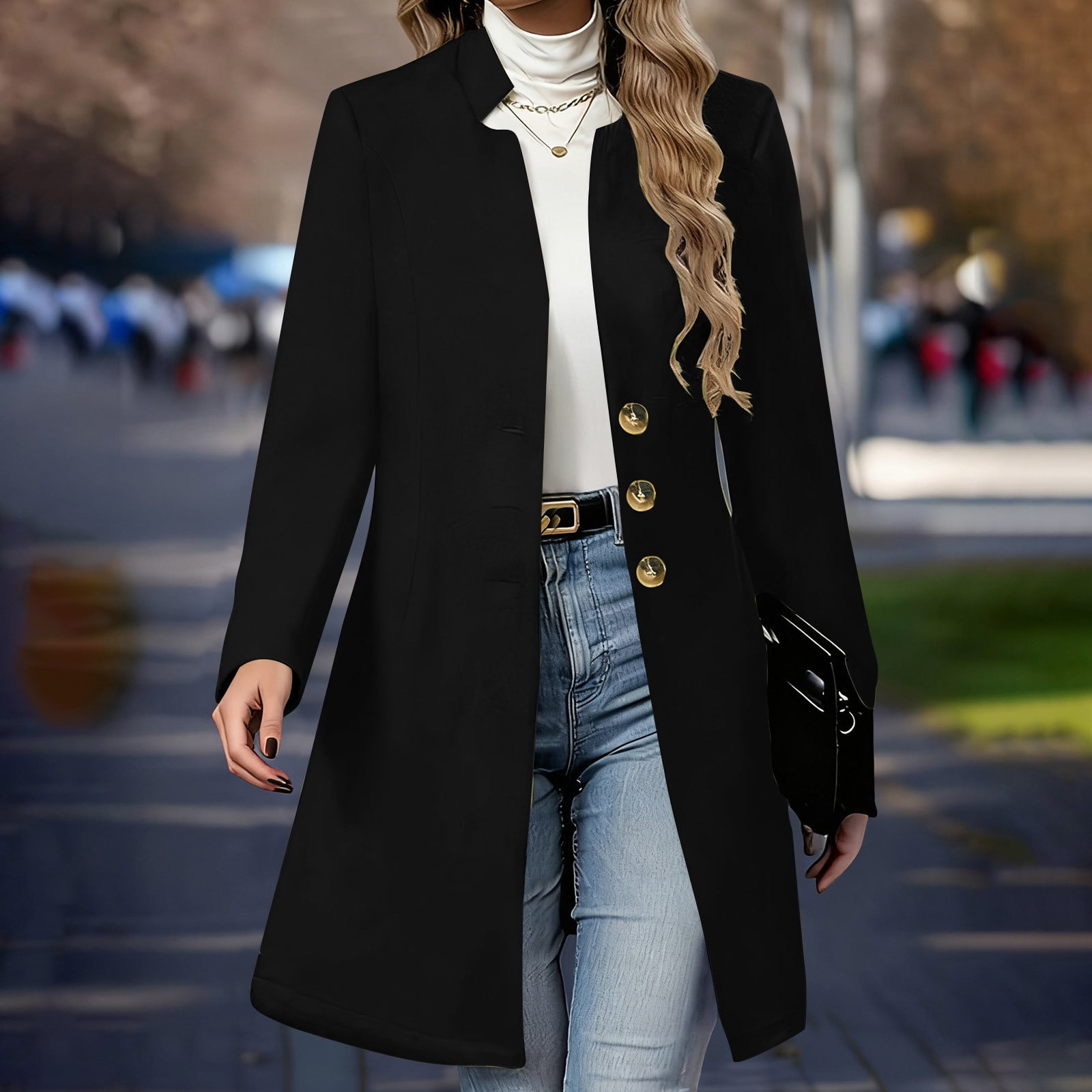 Click here for Qetyuw Womens Button Down Pea Coat Wool Blend Long... prices