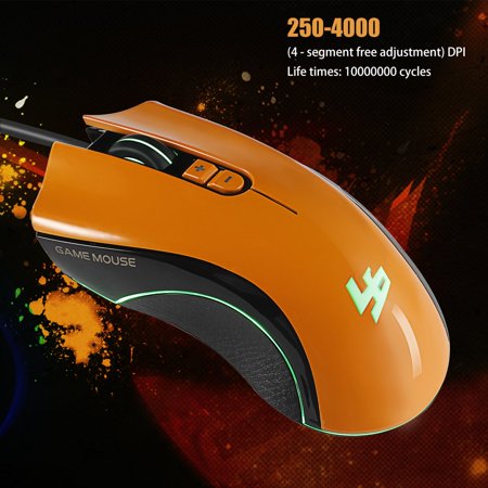 5D 250-4000 DPI 5V 100mA 4 Buttons LED USB Port Interface Wired Optical ...