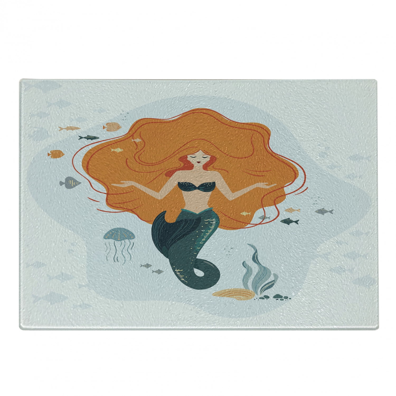 Mermaid Cutting Board, Cartoon Design Woman with Fish Tail Underwater ...
