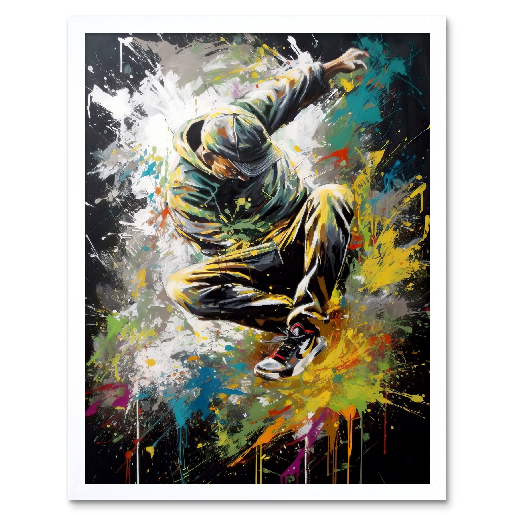 Break Dancer B-Boy Dancing Splatter Paint Portrait Art Print Framed ...