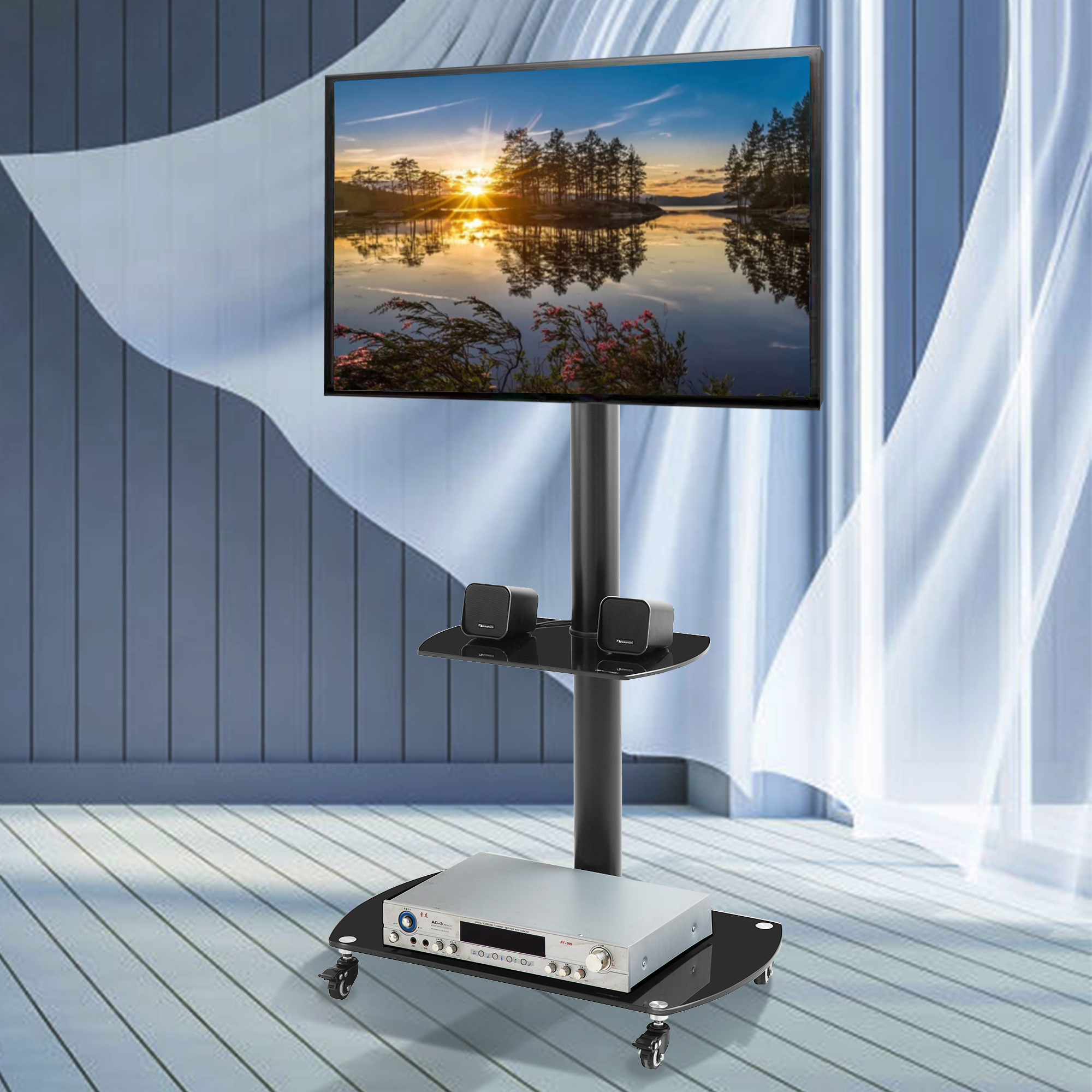 Mobile TV Stand Rolling Cart with Lockable Wheels Mobile TV Stand for ...