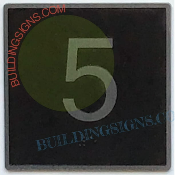 ELEVATOR FLOOR NUMBER 5 SIGN- ELEVATOR JAMB PLATE FLOOR 5 SIGN (BLACK ...