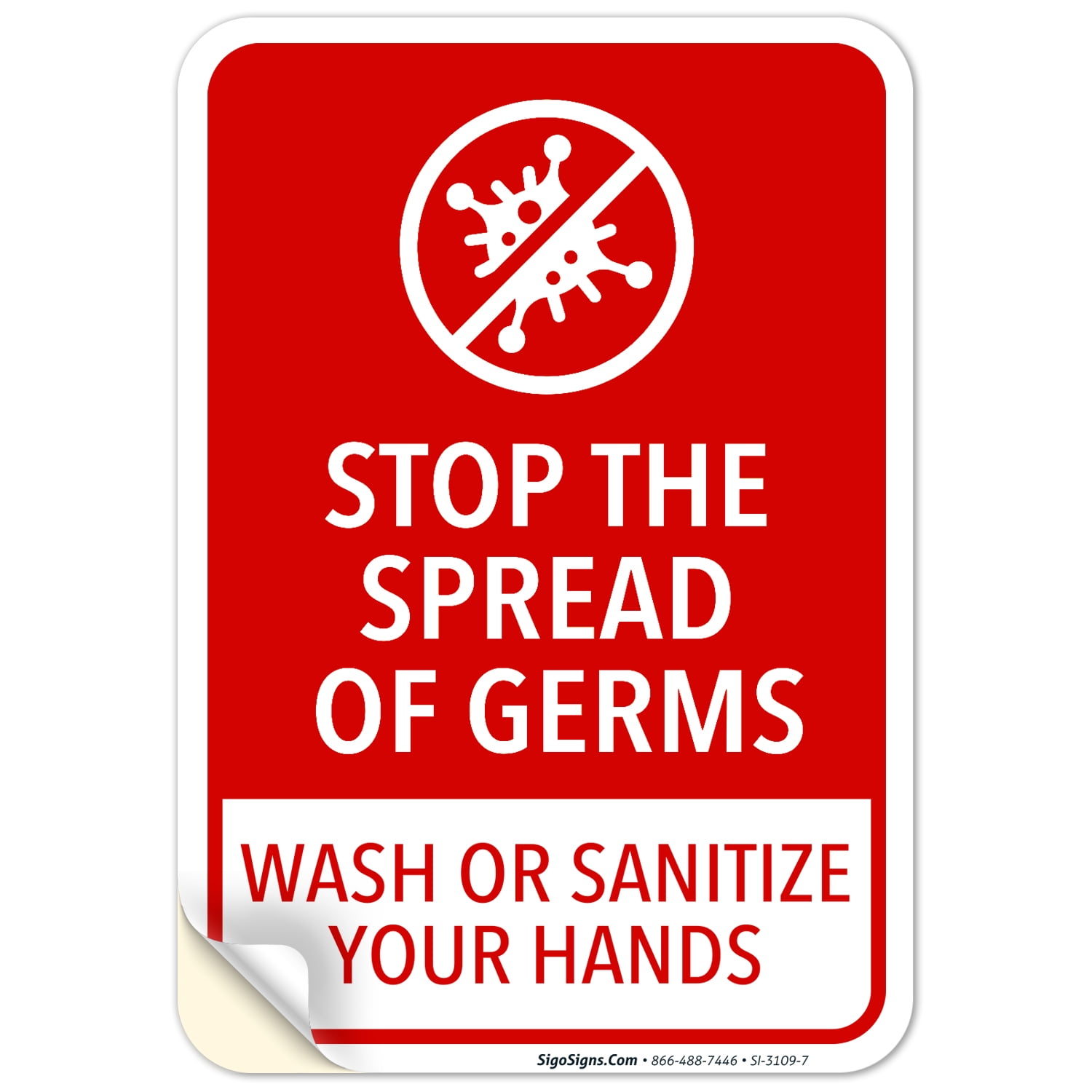 Hand Washing Sign, Stop The Spread of Germs, 10x7 Vinyl Sticker ...