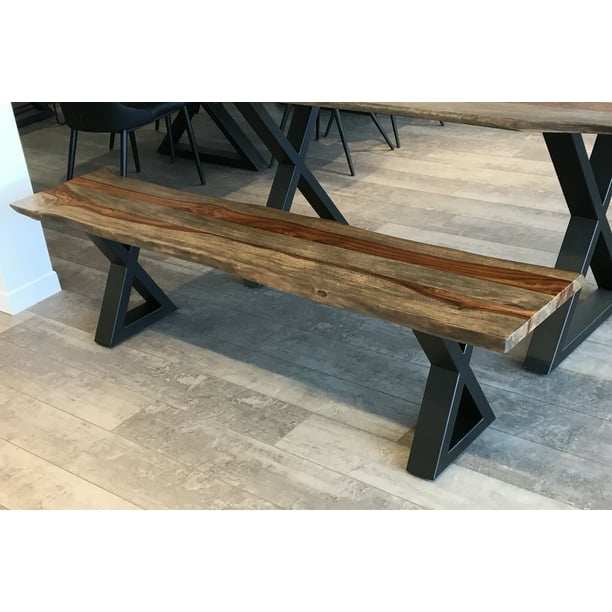 67'' Live Edge Grey Sheesham Bench with Black X Legs - Walmart.ca