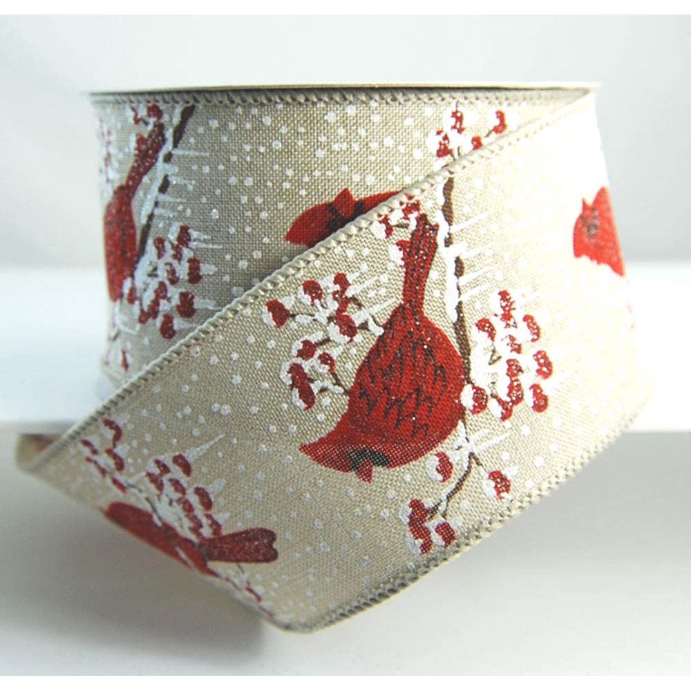 Wired Cardinal Snow Natural, Red and White Cardinal and Berry Christmas ...