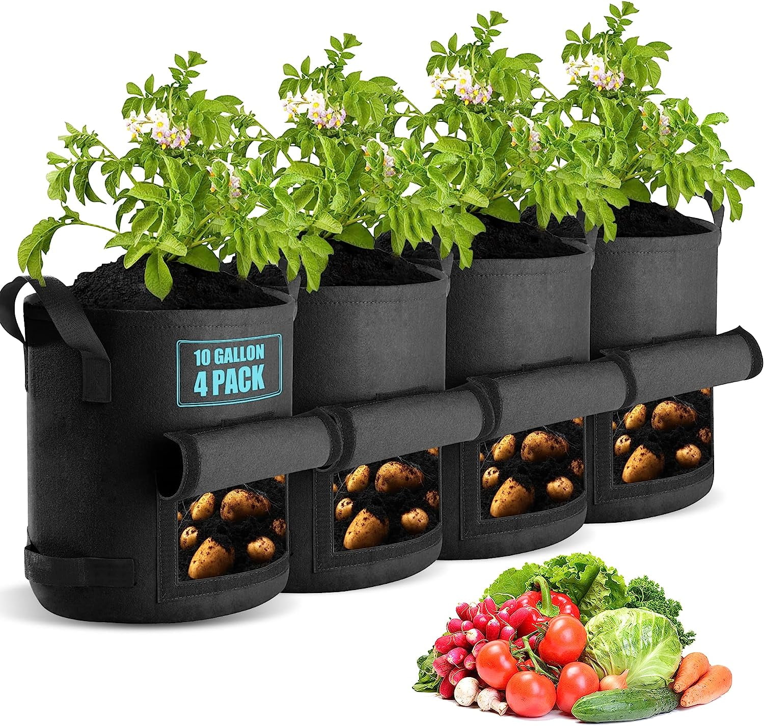 BABYFOND 4 Pack Potato Grow Bags 10 Gallon with Flap, Plant Grow Bags ...