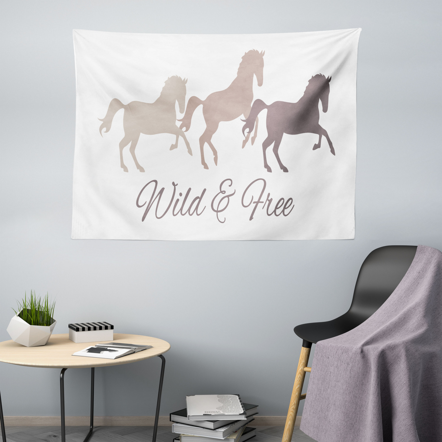 Horse Tapestry, Wild and Free Calligraphy with Running Wild Animal ...