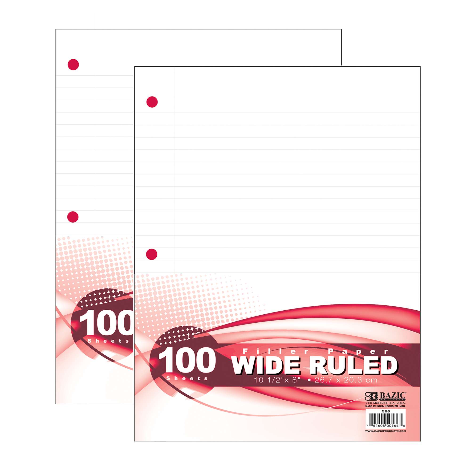 BAZIC Filler Paper Loose Leaf 100 Sheet, Wide Ruled 3 Hole Punched, 2 ...