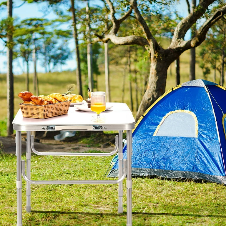 Amijoy 3ft x 2ft Folding Camping Table Portable Lightweight Aluminum Folding Table w 3 Level Adjustable Height