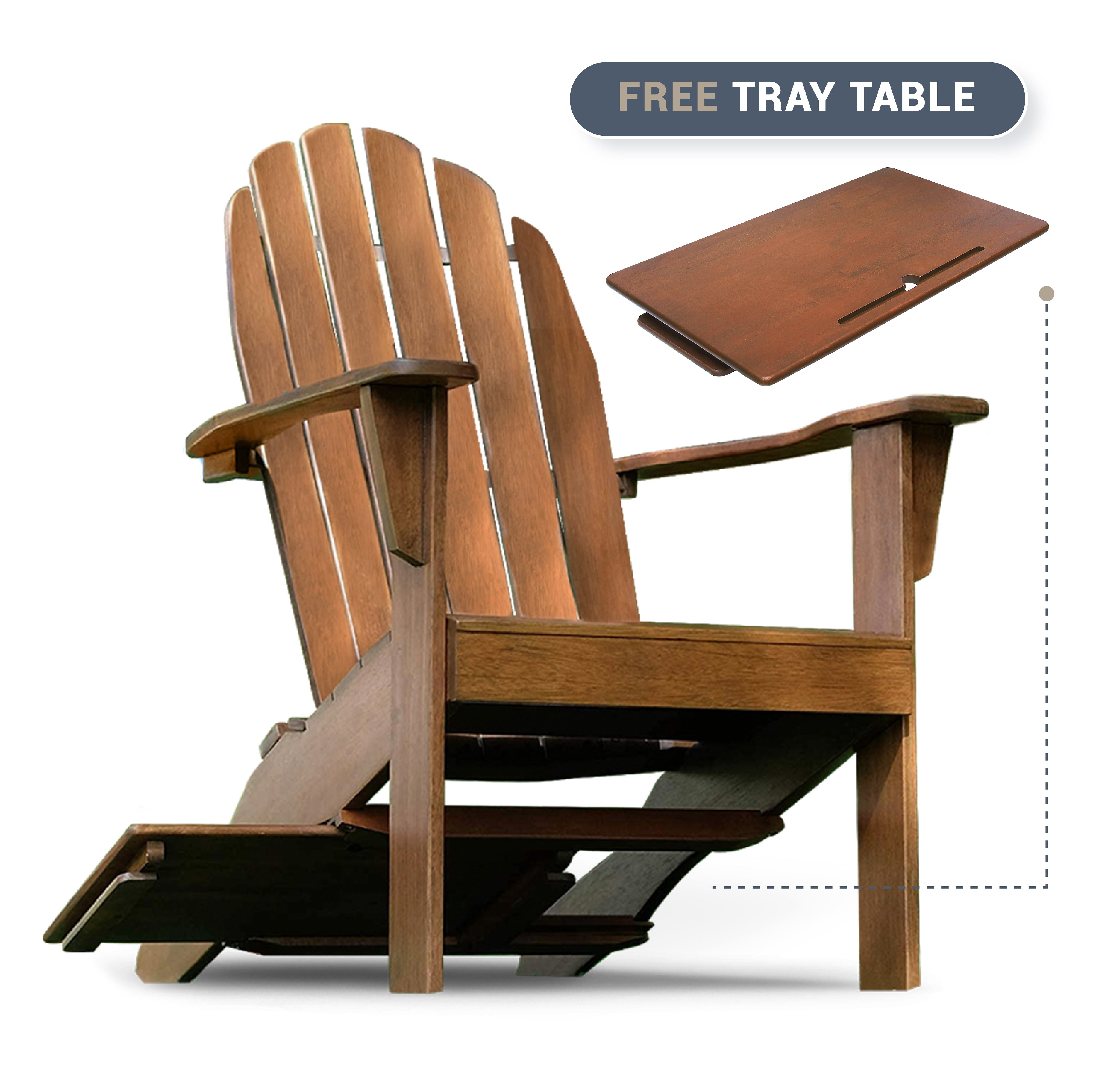 Alston Mahogany Outdoor Adirondack Chair, Free Tray Table, Natural ...