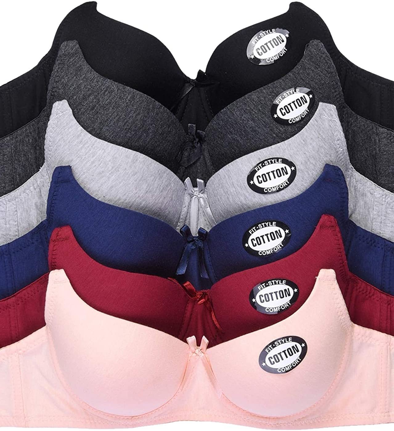 Women's Basic Plain Bras Packs of 6 - Various Styles 34D, 65 3 Hooks ...