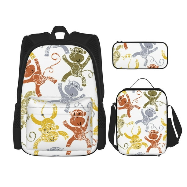 Balery Cartoon Monkey Mochila Escolar 3 en 1 para Niños - Mochila Resistente con Lonchera ...