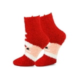 TeeHee Christmas Holiday Cozy Fuzzy Crew Socks 3-Pack for Women (Santa ...