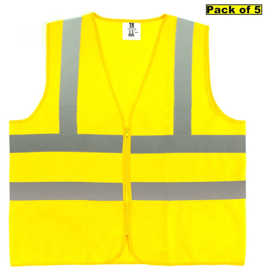 TR Industrial Neon Yellow Safety Vest, Front Zipper Knitted, 2-Pocket ...
