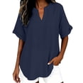 Dwellite Women’s Summer Blouses 2026 Casual V-Neck Cotton Linen Plain ...