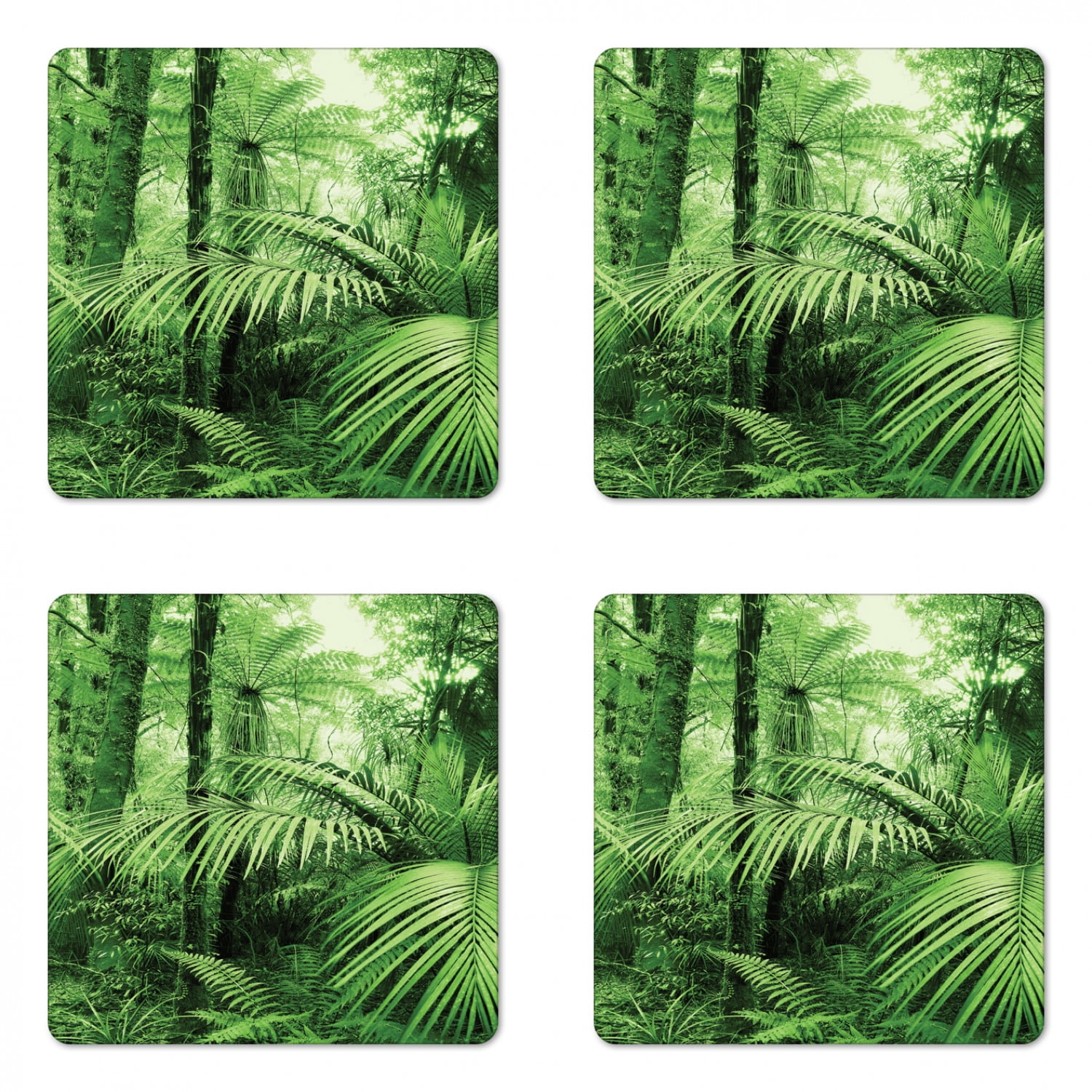 Rainforest Coaster Set of 4, Palm Trees and Exotic Plants in Tropical ...