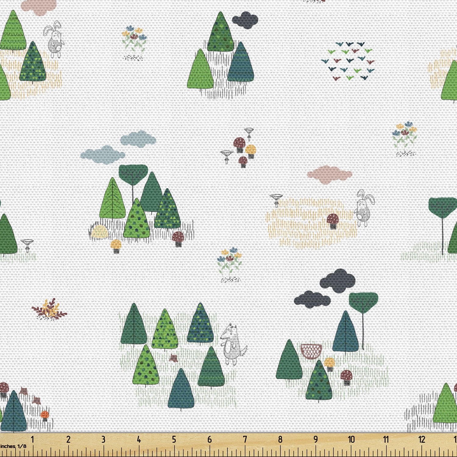Forest Fabric by the Yard, Layout of Scandinavian Inspired Pattern of ...