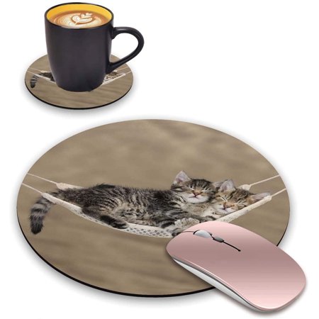 ChaTham Round Mouse Pad with Coasters Set, Cute Tabby Kittens Sleeping ...